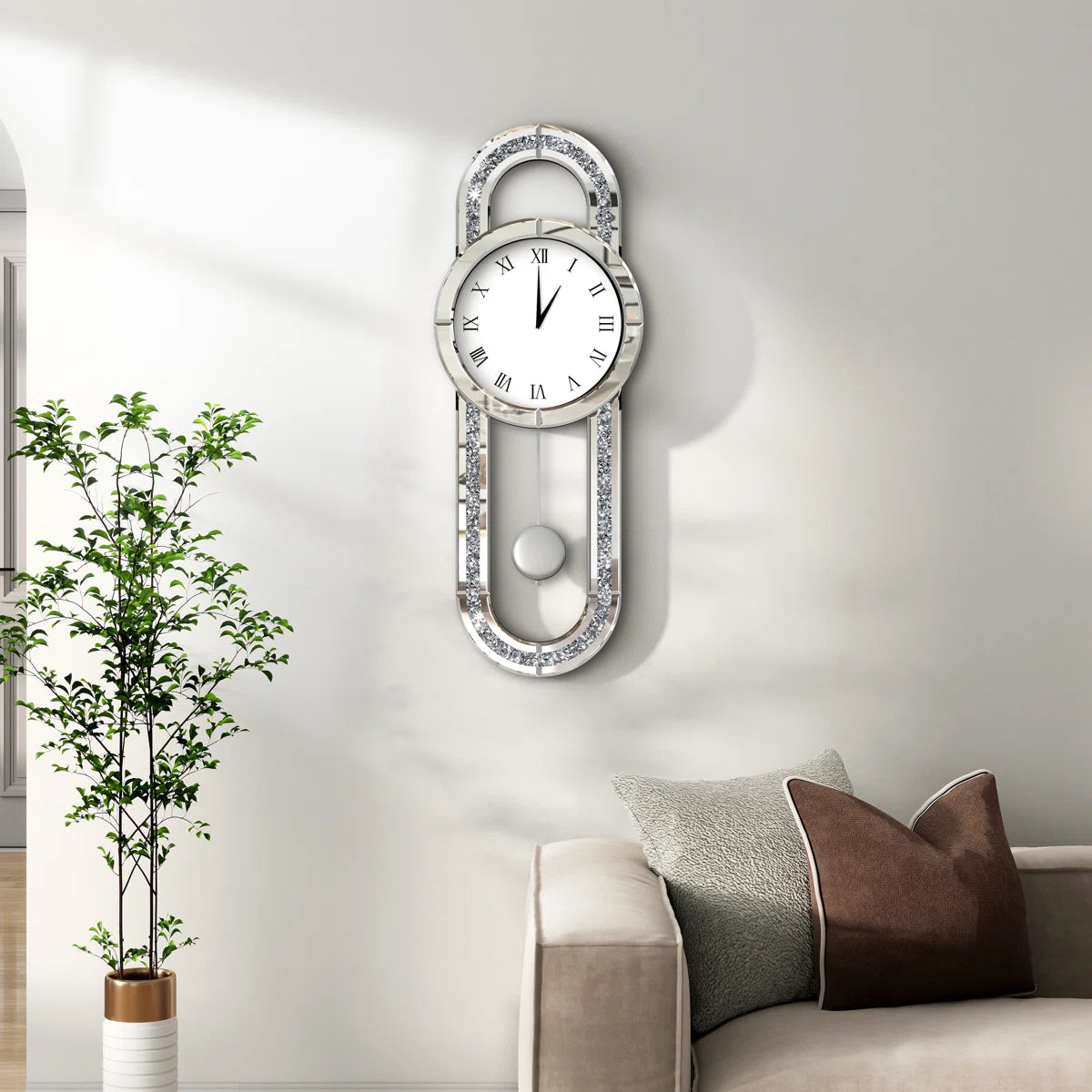 Everly Quinn Mirrored Wall Clock with Crushed Diamond Inlay ...