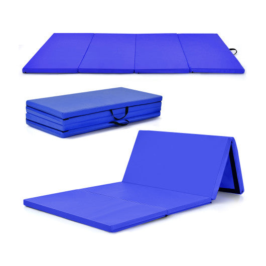 4-Panel Folding Gymnastics Mat With Carrying Handles for Home Gym-Navy ...