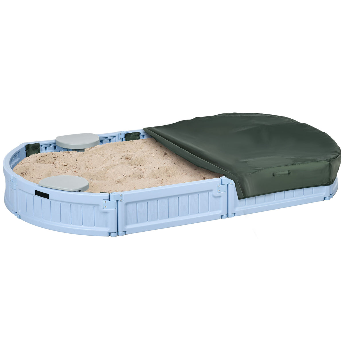 Outsunny Kids Outdoor Sandbox with Cover, Seat Board for Backyard, Lig ...