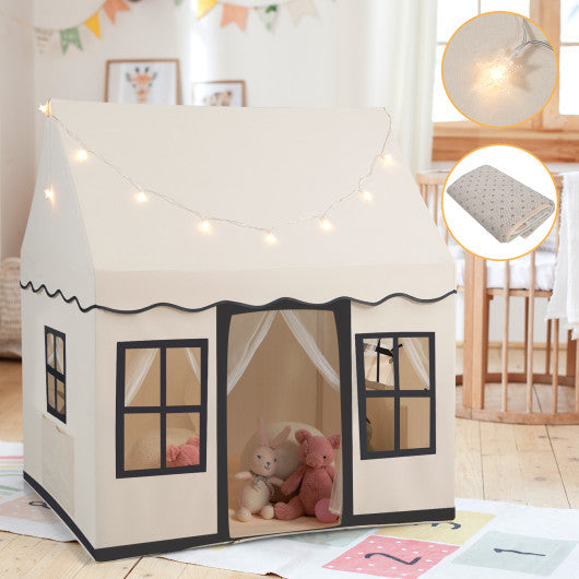 COSTWAY Toddler Large Playhouse With Star String Lights-Beige – REBEL
