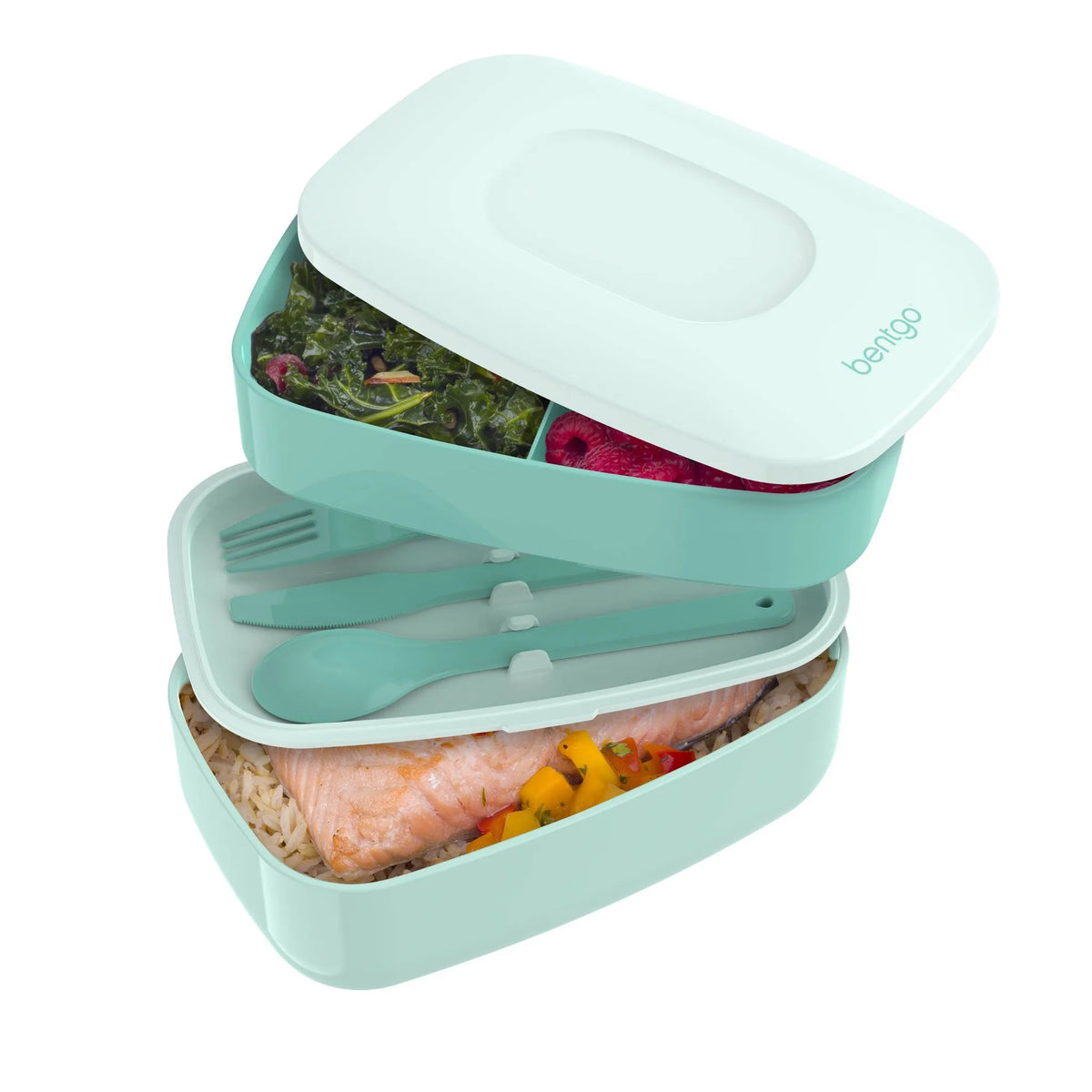 Bentgo Stackable Lunch Box Container with Built-in Flatware - Aqua – REBEL