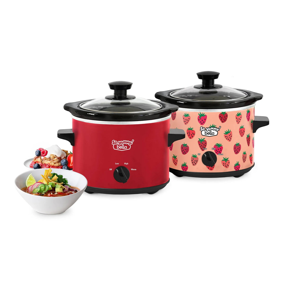 So Yummy by bella 2.0qt Twin Set Slow Cooker Red and Strawberry Pattern ...