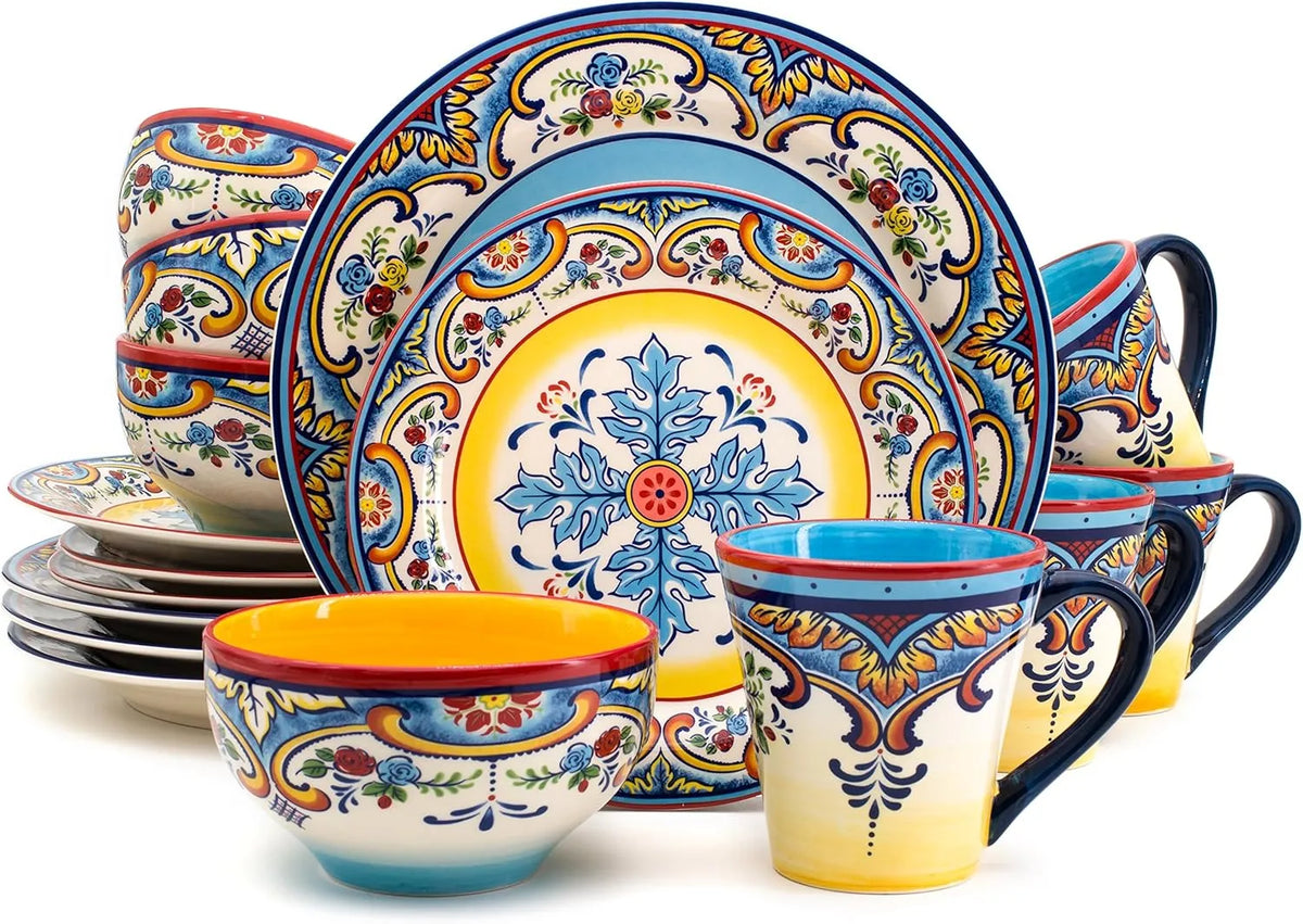Euro Ceramica Home 16 Piece Dinnerware Set - Spanish Floral Design – REBEL
