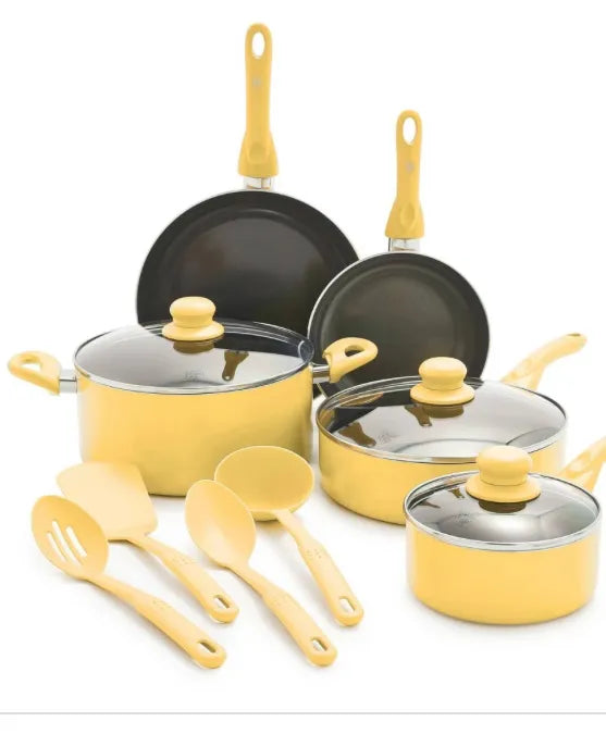 12pc Ceramic Nonstick Aluminum Cookware Set Light- Yellow – REBEL