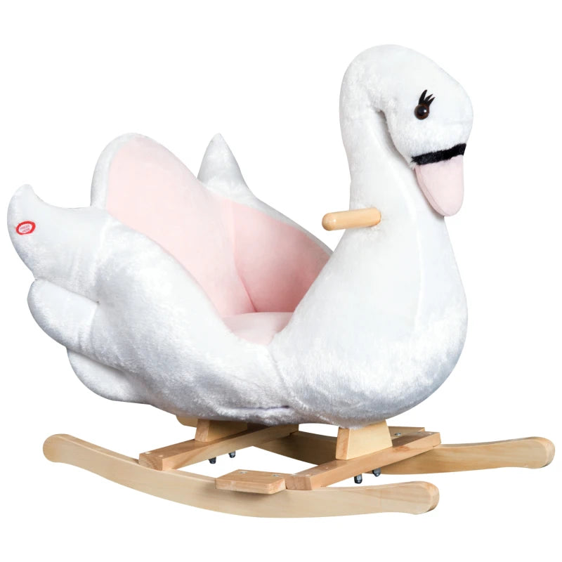 Qaba Kids Ride On Rocking Horse, Wooden Plush Swan Style Baby Animal R ...