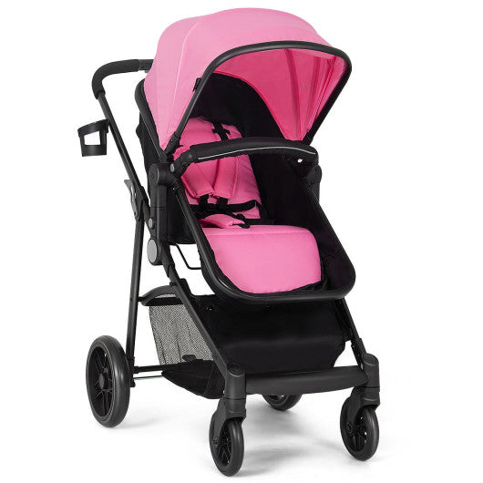 2-in-1 Foldable Pushchair Newborn Infant Baby Stroller-Pink – REBEL