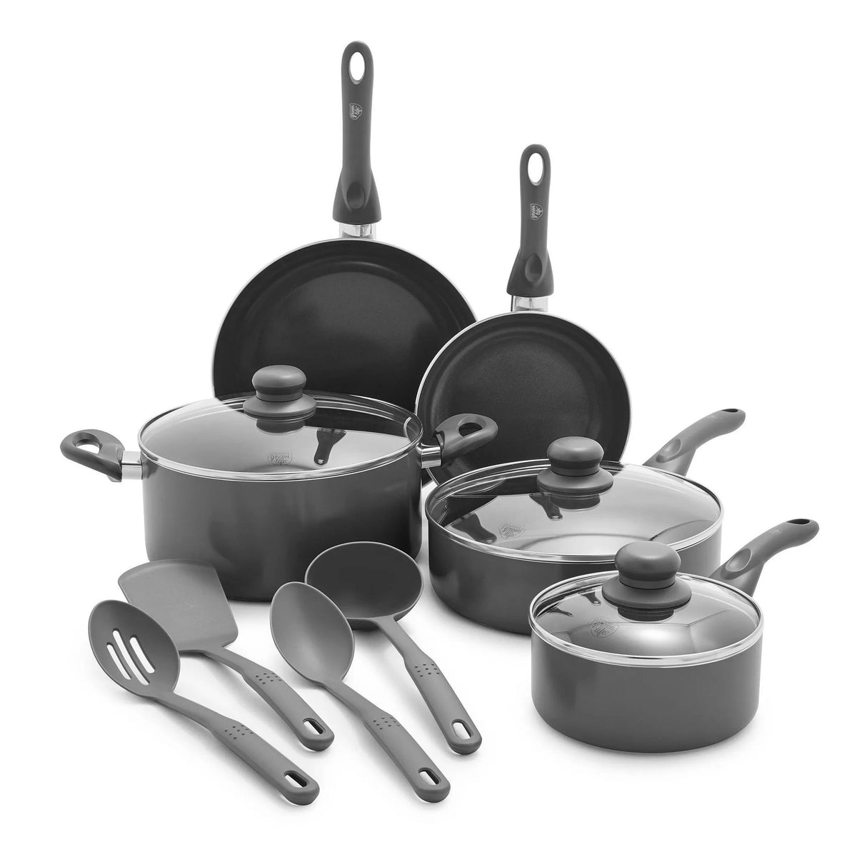 12pc Ceramic Nonstick Aluminum Cookware Set- Charcoal Gray – REBEL