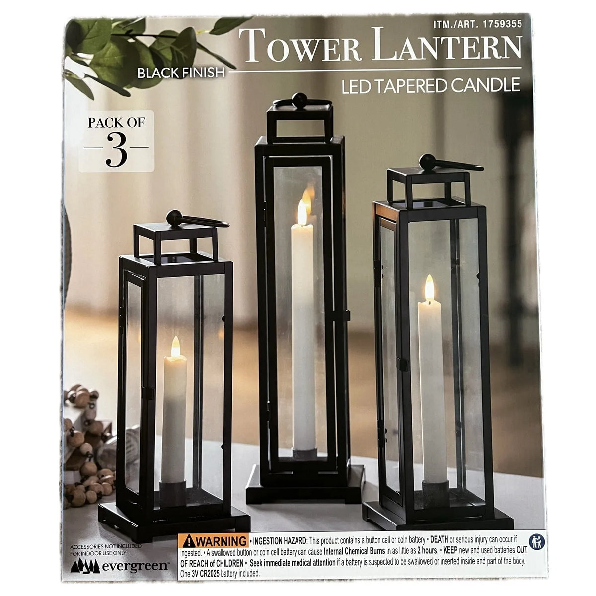 Evergreen LED Tapered Candle Tower Lantern - 3 Count (Black Finish) – REBEL