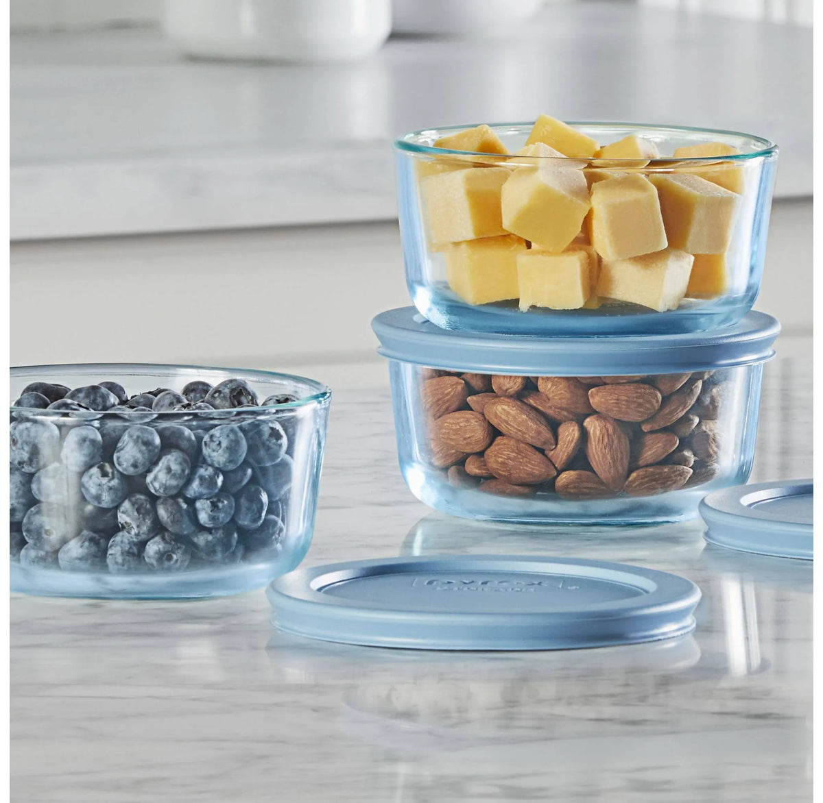 Pyrex ® Simply Store® Tinted 6pc Lidded Round Storage Set Blue: Glass ...