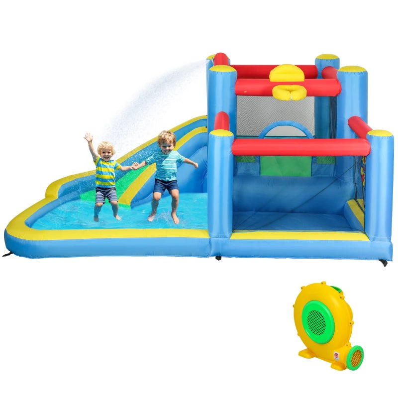 Qaba Inflatable Water Slide Bounce House w/ 550W Blower, Large Trampol ...