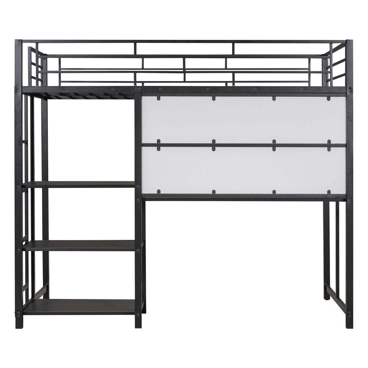 HALCYON HOME Metal Loft Bed With Desk, 3 Shelves and Ladder – REBEL