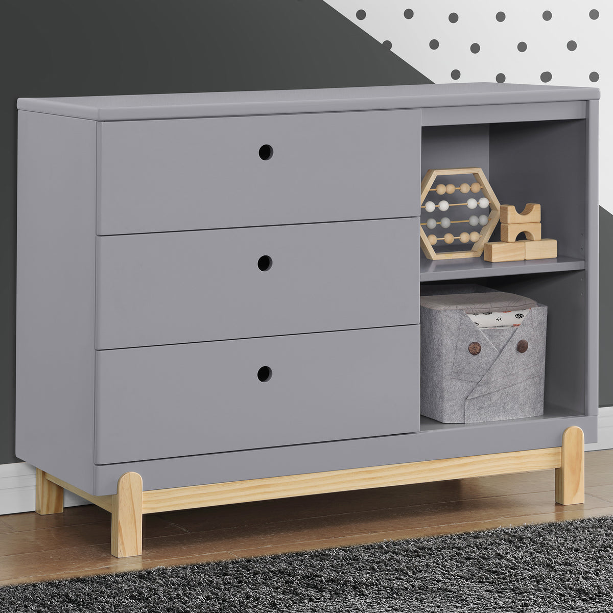 DELTA CHILDREN Poppy 3 Drawer Dresser With Cubbies - Grey – REBEL
