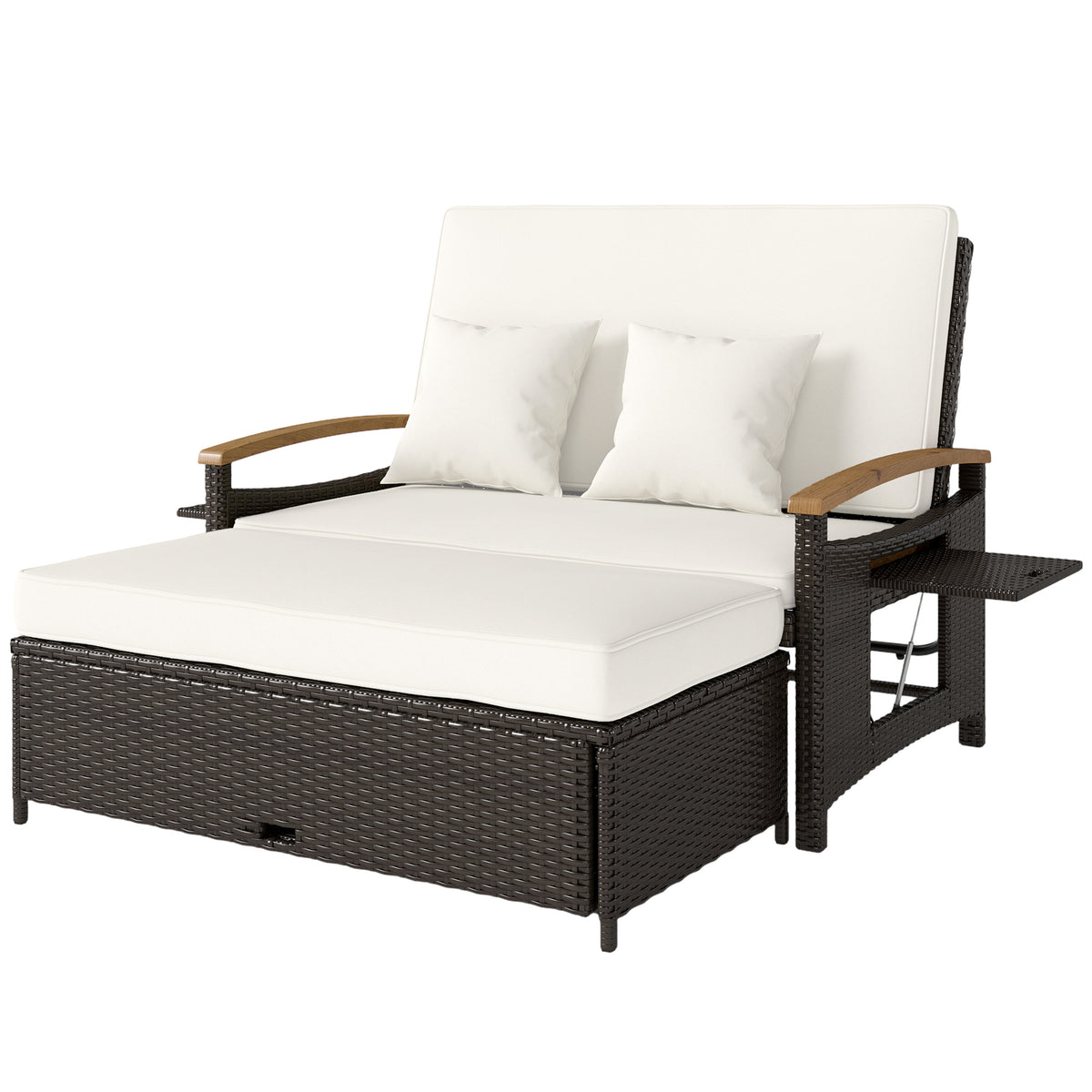 OUTSUNNY Rattan Outdoor Daybed w/4-Level Adjustable Backrest, Patio ...