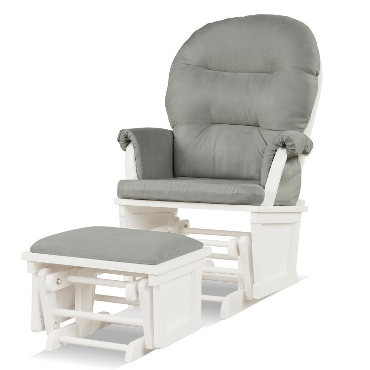 Wood Baby Glider and Ottoman Cushion Set With Padded Armrests for Nurs ...