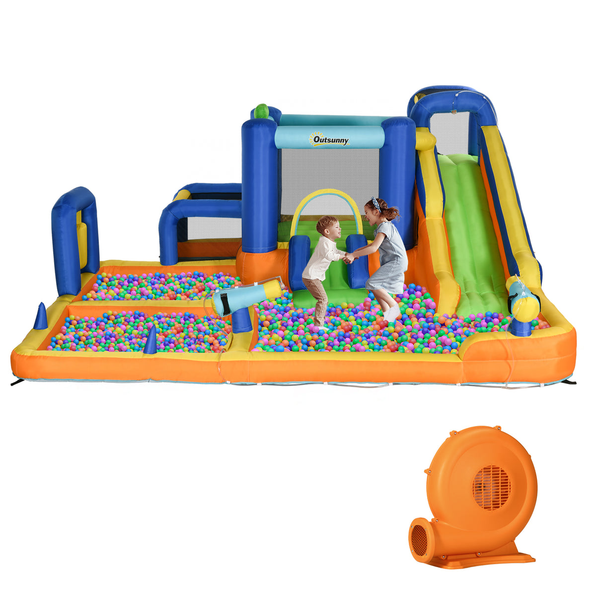 OUTSUNNY 7 in 1 Water Slide w/ Slide Pool Climbing Wall Water Cannon ...