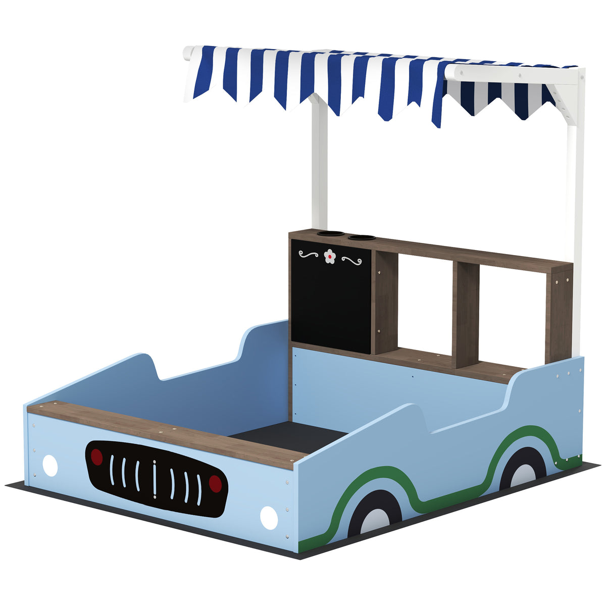 Qaba Kids Wooden Sandbox with Canopy with Bench Seats, Bottom Liner, D ...