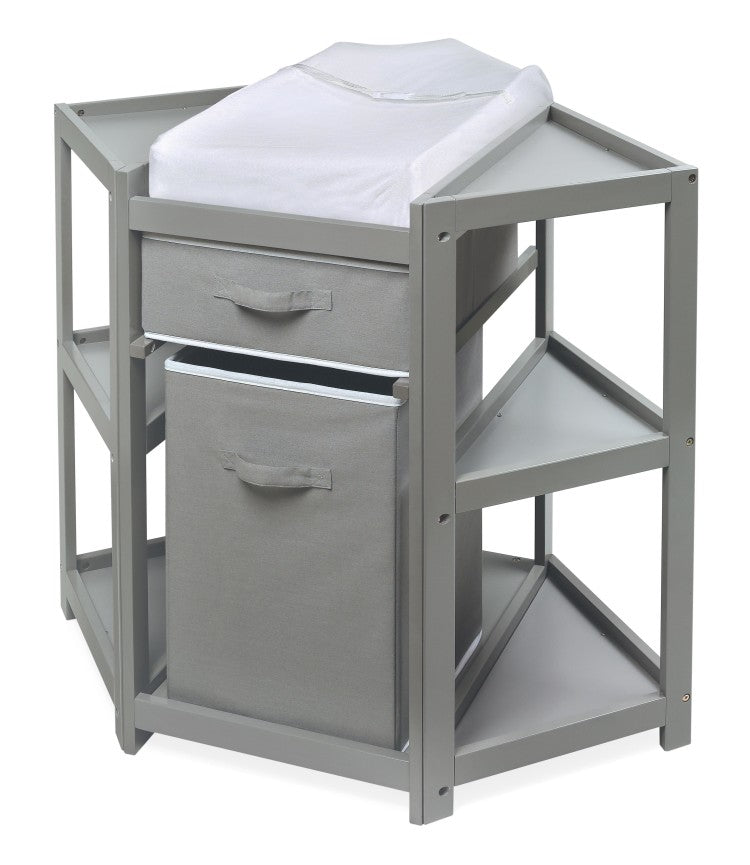 Diaper Corner Baby Changing Table with Hamper and Basket – Gray – REBEL