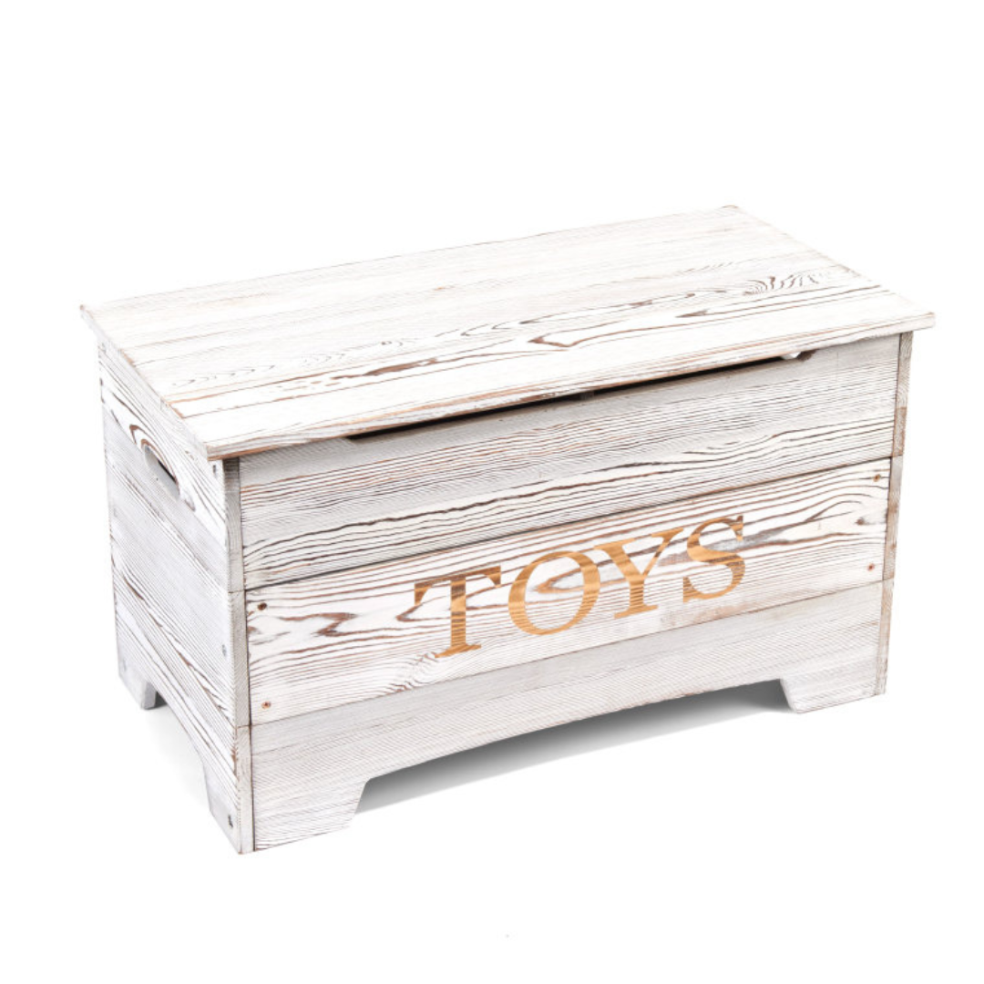 BADGER BASKET Solid Wood Rustic Toy Box - Distressed White – REBEL