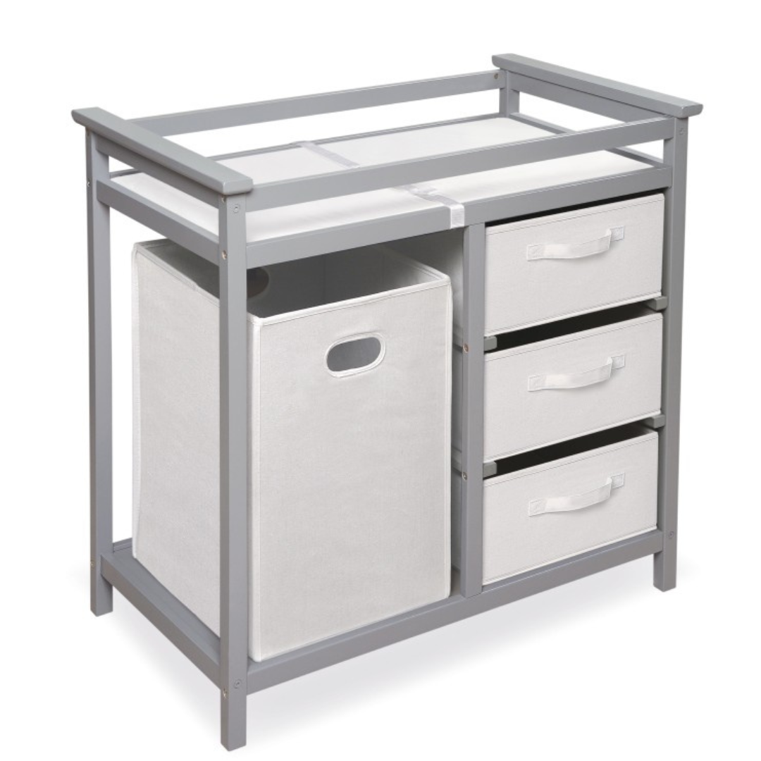 Modern Baby Changing Table with Hamper and 3 Baskets - Gray – REBEL